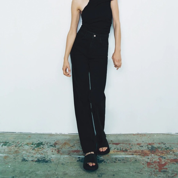 Zara | Jeans | Nwt Zara Straight Leg Full Length Jeans Black High Rise ...